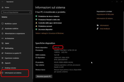 Come trovare il nome del computer in Windows 10